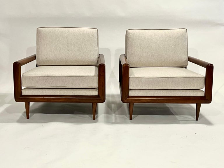 Pair of Mid-Century Open Arm Cubed Walnut Lounge Chairs at 1stDibs