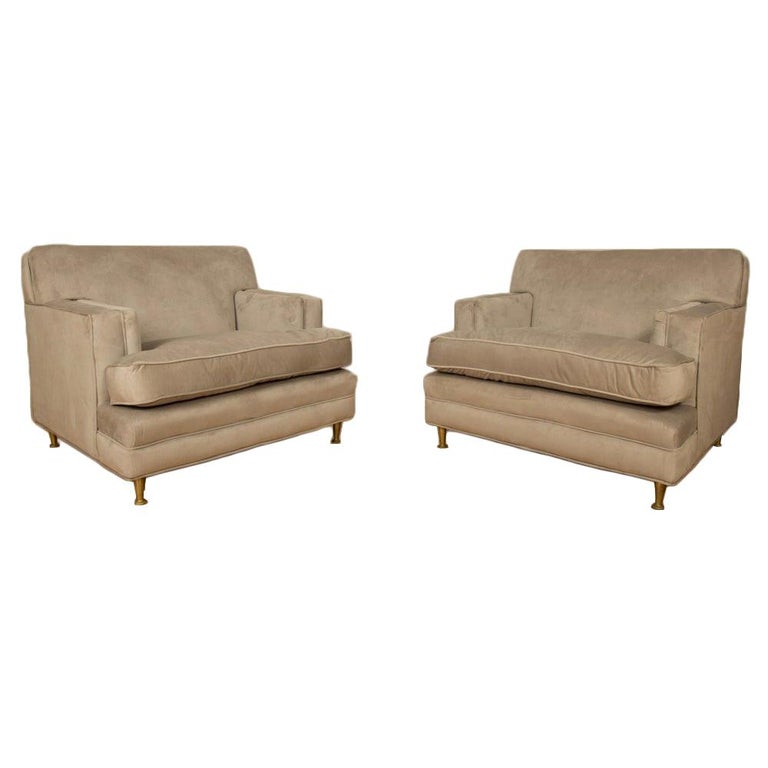 Pair of Midcentury Oversized Italian Club Chairs with Bronze Legs ...