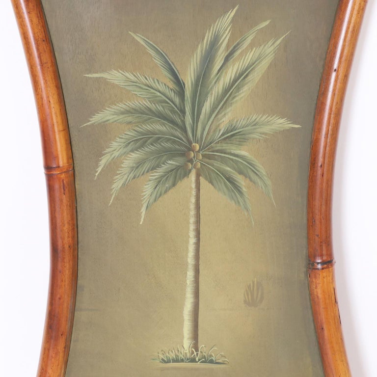 Pair of Midcentury Palm Tree Paintings in Bamboo Frames For Sale at 1stDibs