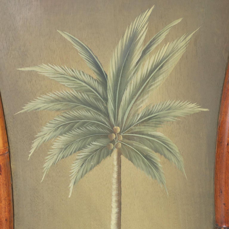 Pair of Midcentury Palm Tree Paintings in Bamboo Frames For Sale at 1stDibs