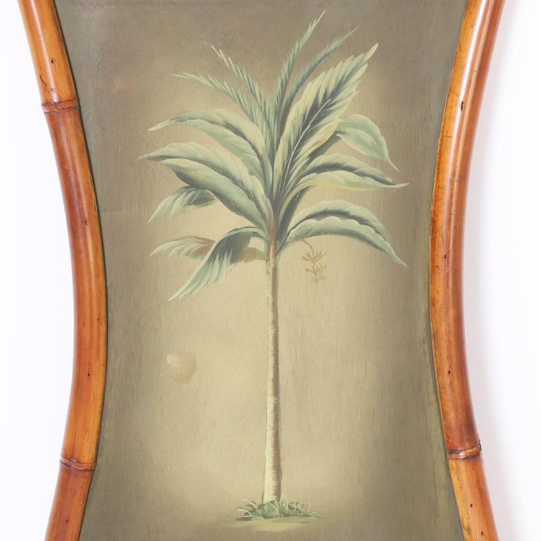 Pair of Midcentury Palm Tree Paintings in Bamboo Frames For Sale at 1stDibs
