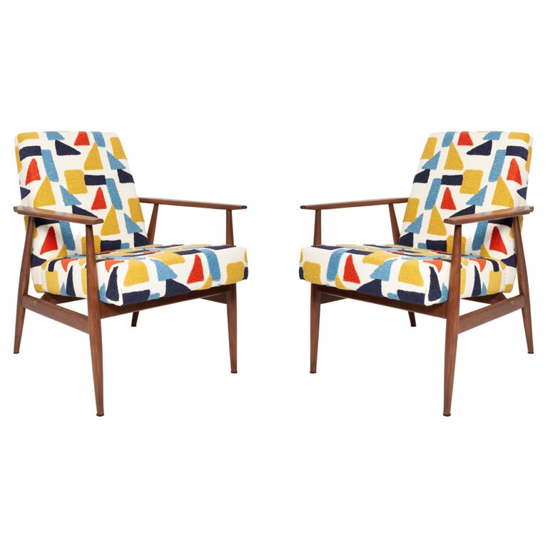 Pair of Mid-Century Pop Art White Boucle Armchairs, H. Lis, Poland ...
