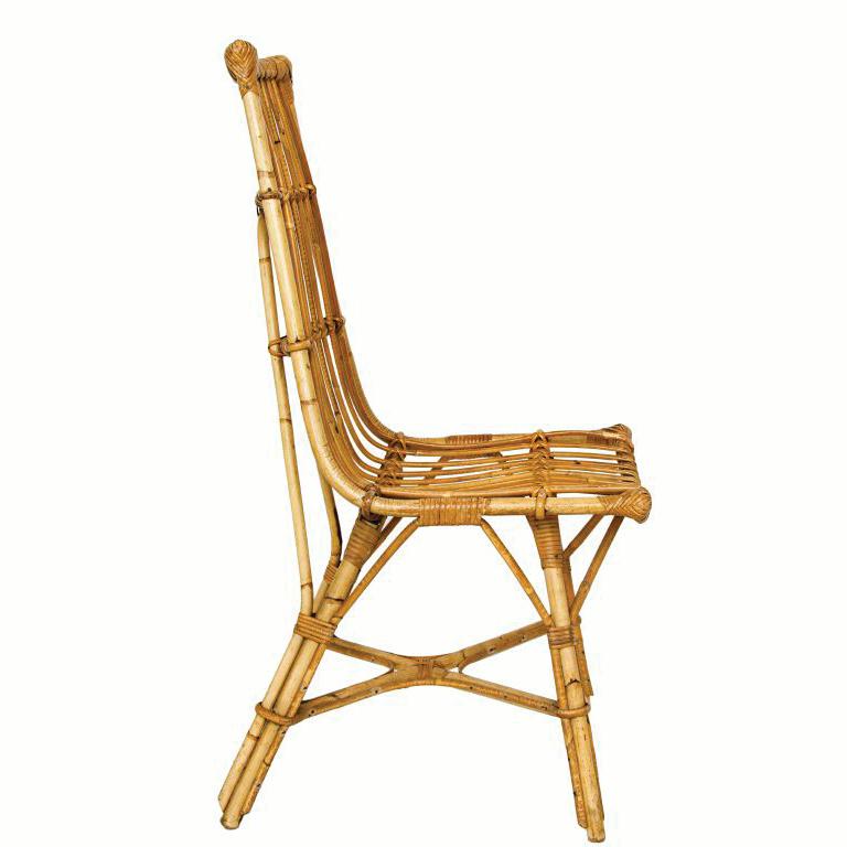 Pair of Midcentury Rattan and Bamboo High Back Chairs For Sale at 1stDibs