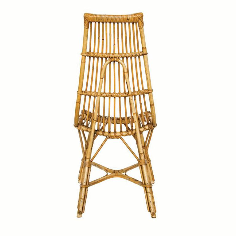 Pair of Midcentury Rattan and Bamboo High Back Chairs For Sale at 1stDibs