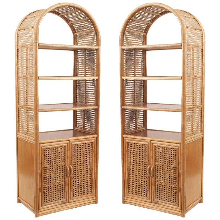 Pair of Mid-Century Rattan Bamboo Etageres at 1stDibs