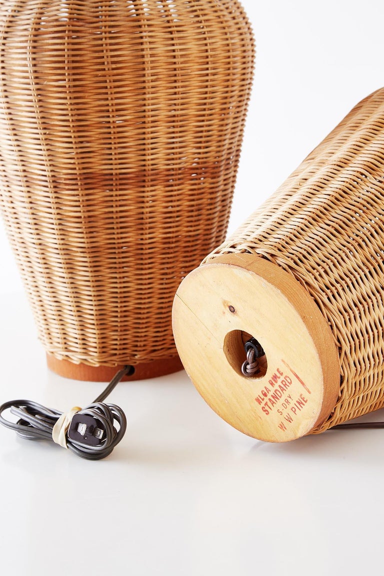 Pair of Midcentury Rattan Basket Lamps at 1stDibs