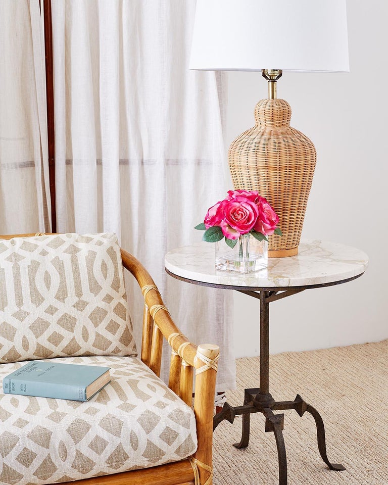 Pair of Midcentury Rattan Basket Lamps at 1stDibs