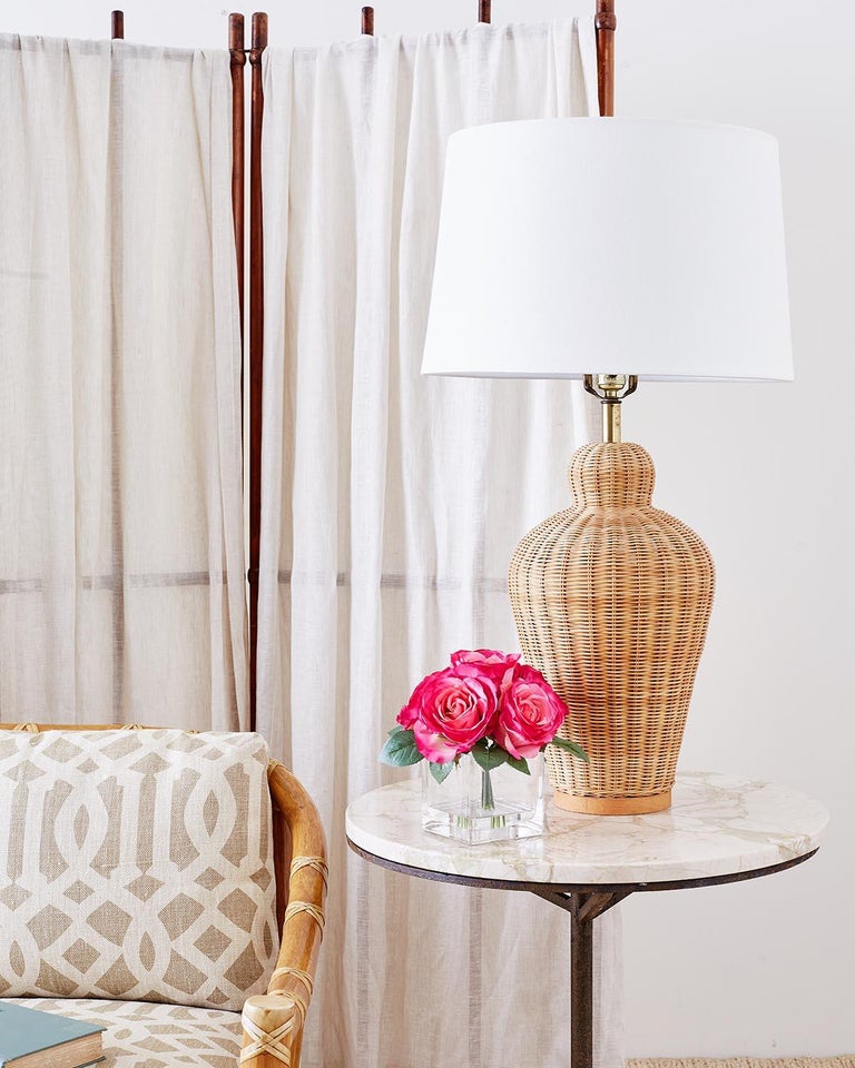 Pair of Midcentury Rattan Basket Lamps at 1stDibs