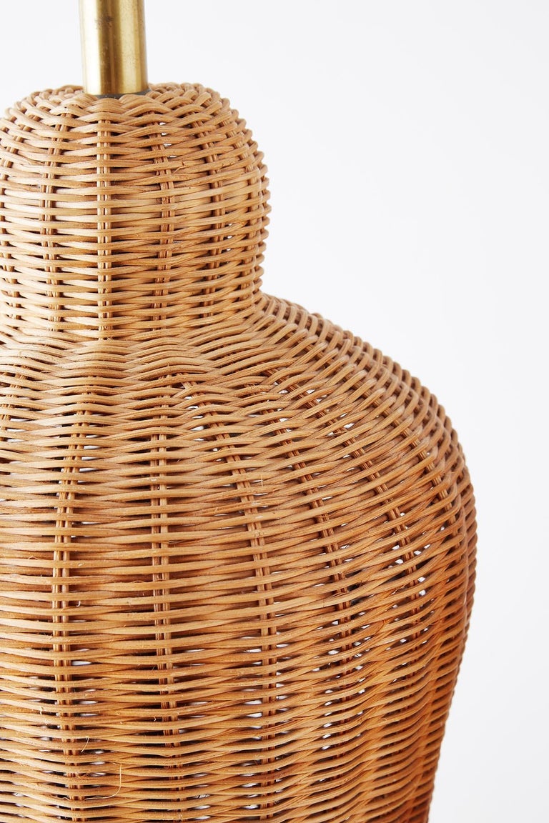 Pair of Midcentury Rattan Basket Lamps at 1stDibs