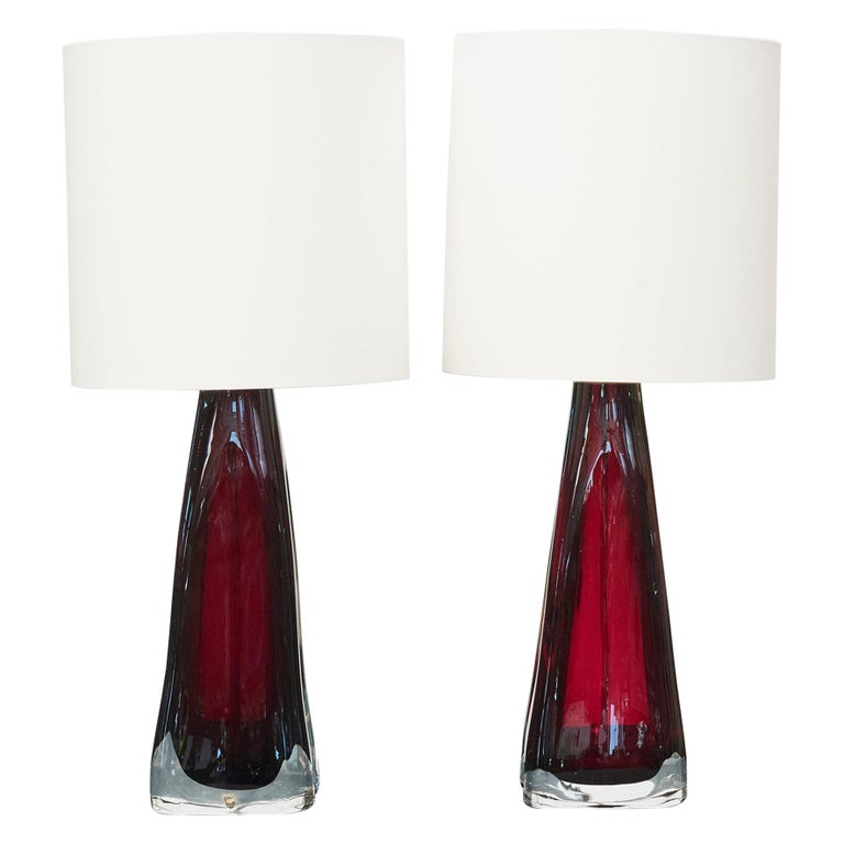 Pair of Mid-Century Red Glass Table Lamps by Carl Fagerlund for ...