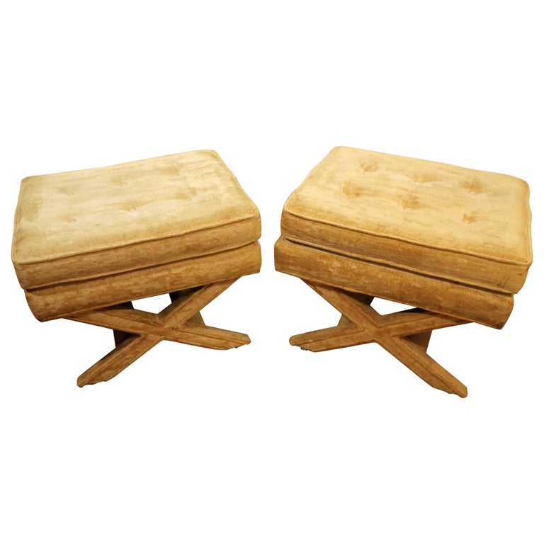 Pair of Mid-Century Regency American of Martinsville X-Base Ottomans at ...