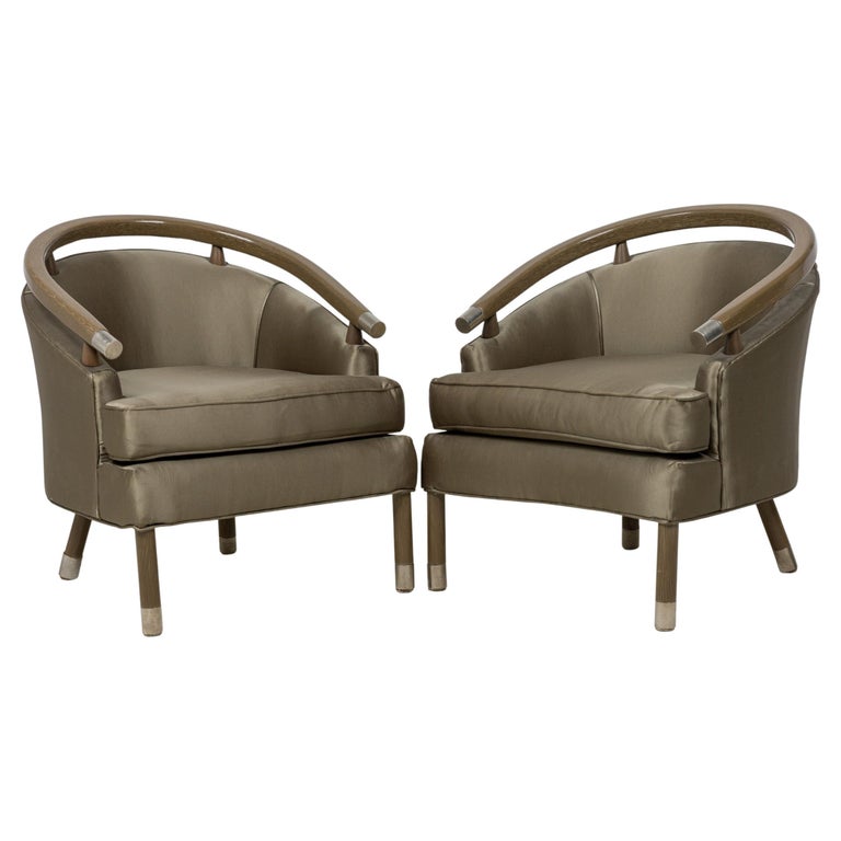 Pair of Midcentury Romweber Limed Oak Club Chairs For Sale at 1stDibs