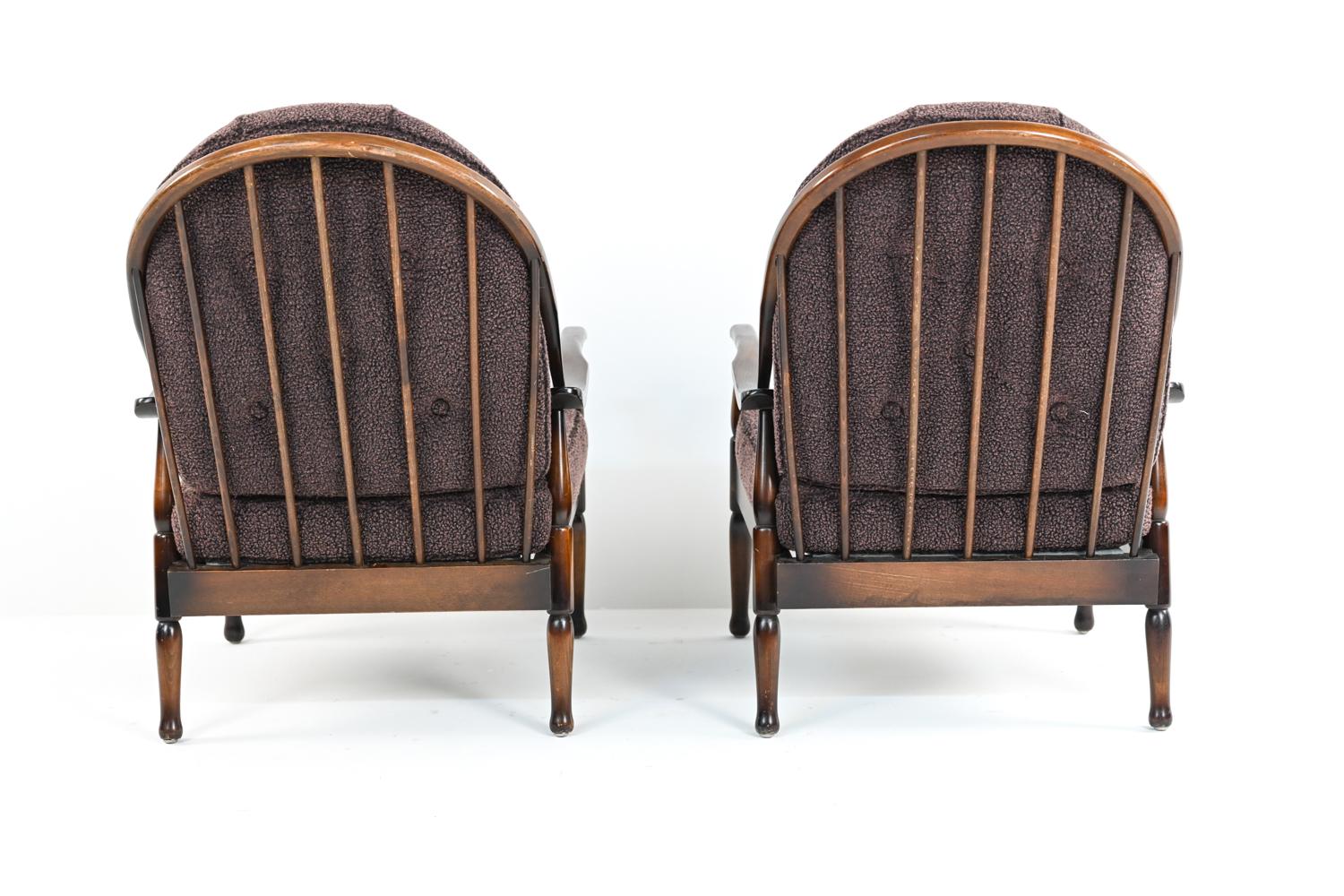 Pair of Mid-Century Spindle-Back Easy Chairs and Ottoman, Manner of ...