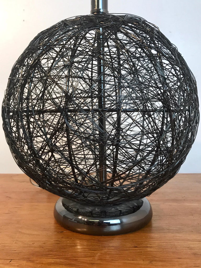 Pair of Midcentury Spun Gun Metal Sphere Lamps For Sale at 1stDibs