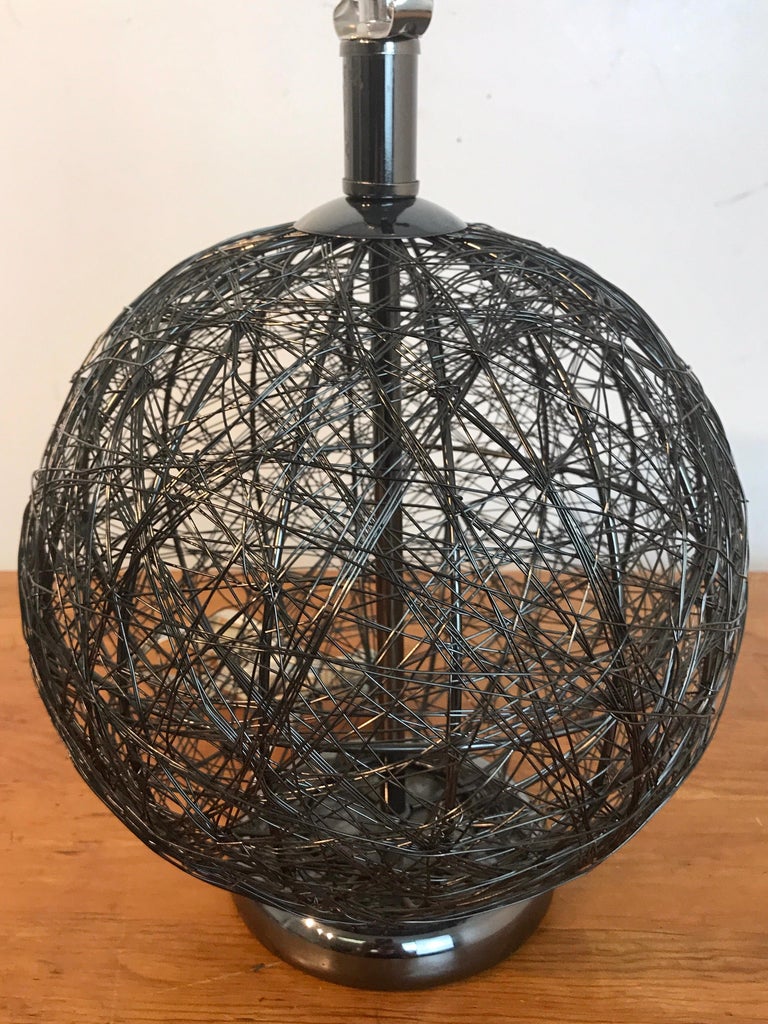 Pair of Midcentury Spun Gun Metal Sphere Lamps For Sale at 1stDibs