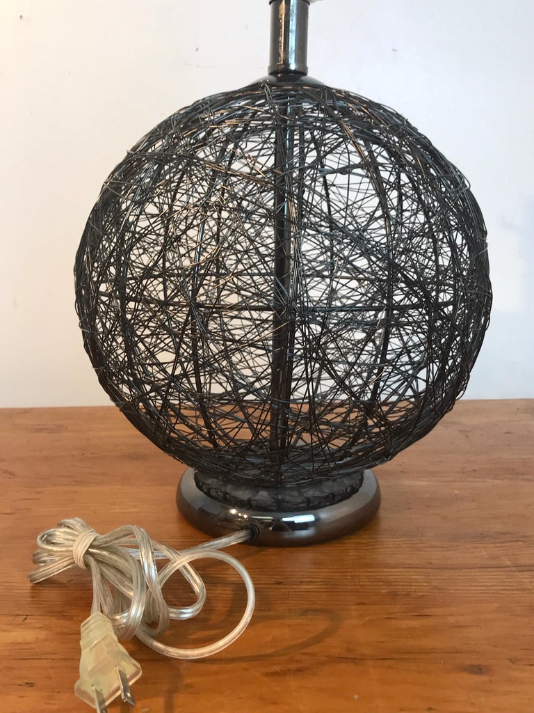 Pair of Midcentury Spun Gun Metal Sphere Lamps For Sale at 1stDibs