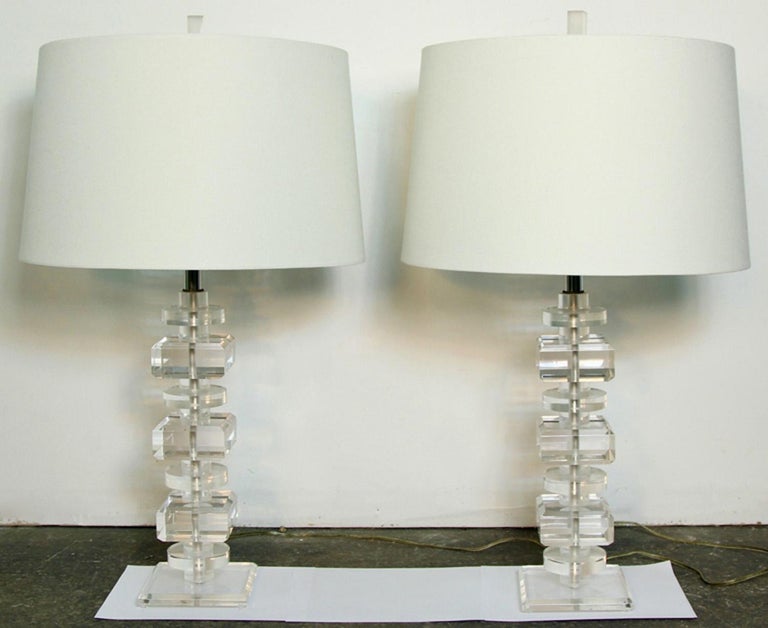 Pair of Midcentury Stacked Lucite Table Lamps at 1stDibs