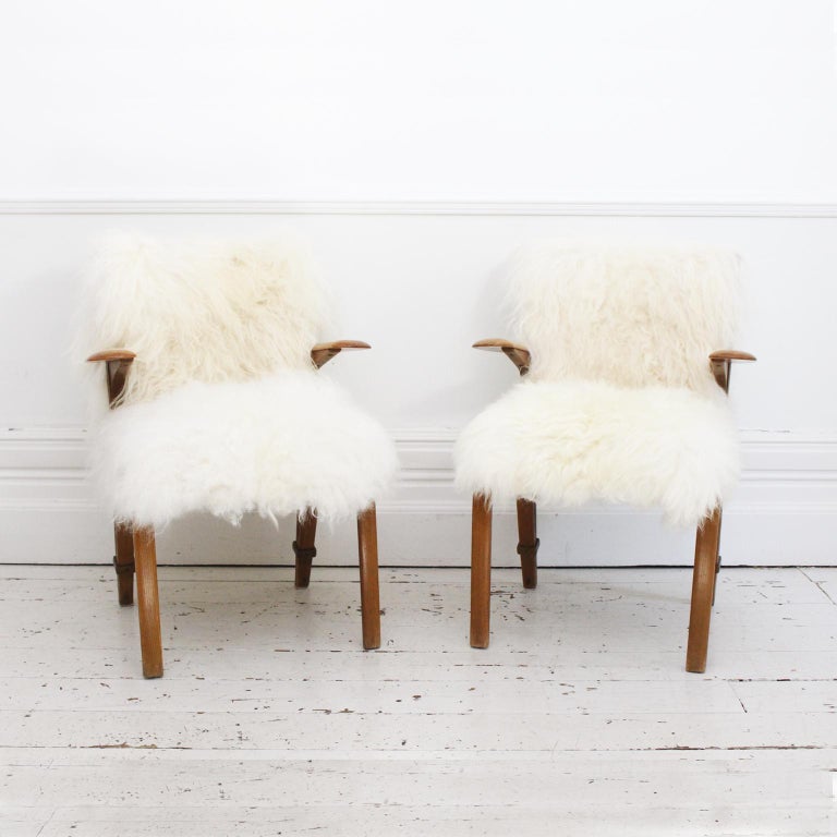 Pair of Mid Century Steiner Chairs with Icelandic Sheepskin Upholstery ...