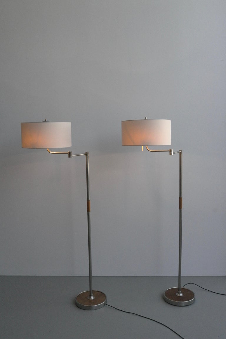 Pair of Midcentury Swing-Arm Floor Lamps in Metal with Faux Bamboo Wood ...