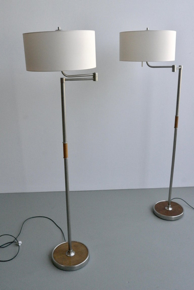 Pair of Mid Century Swing-Arm Floor Lamps in Metal with Faux Bamboo ...
