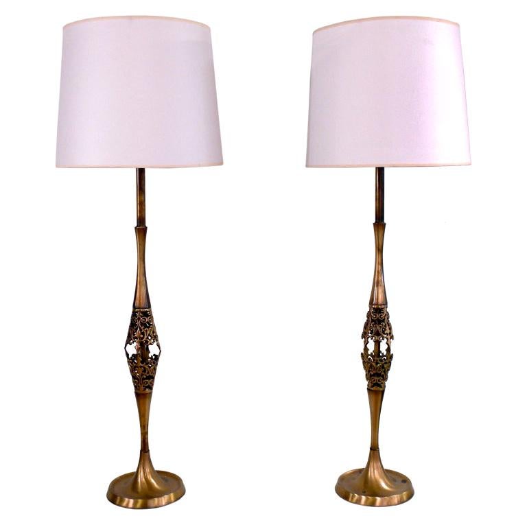 Pair of Tall Midcentury Brass Table Lamps at 1stDibs