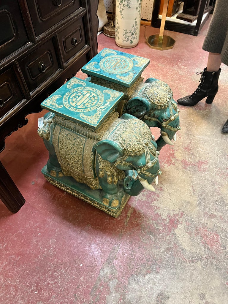 Pair of Mid Century Teal and Gilt Elephant Plant Stands For Sale at ...