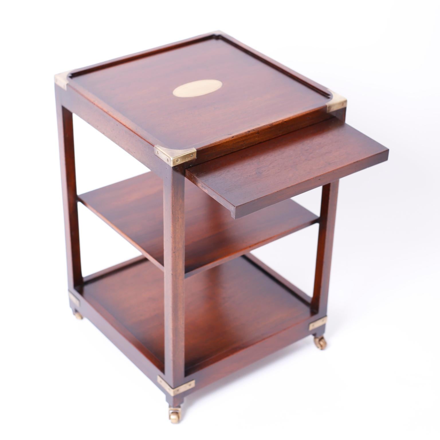 Pair of Midcentury Three Tiered Campaign Style Tables or Stands with ...