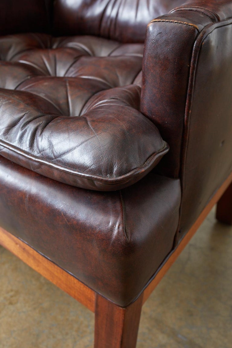 Pair of Midcentury Tufted Leather Library Chairs at 1stDibs