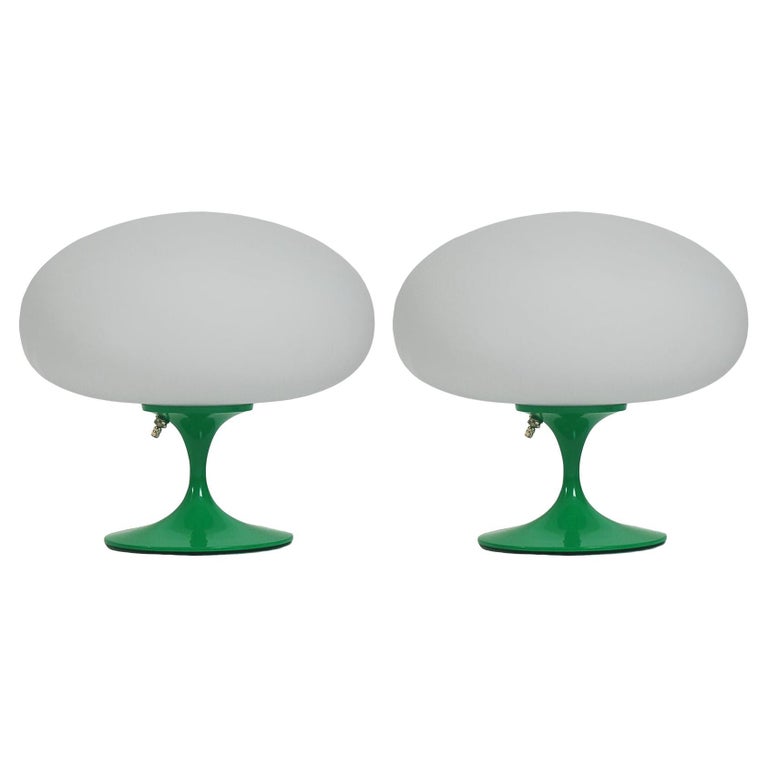 Pair of Mid-Century Tulip Table Lamps by Designline in Green with White ...