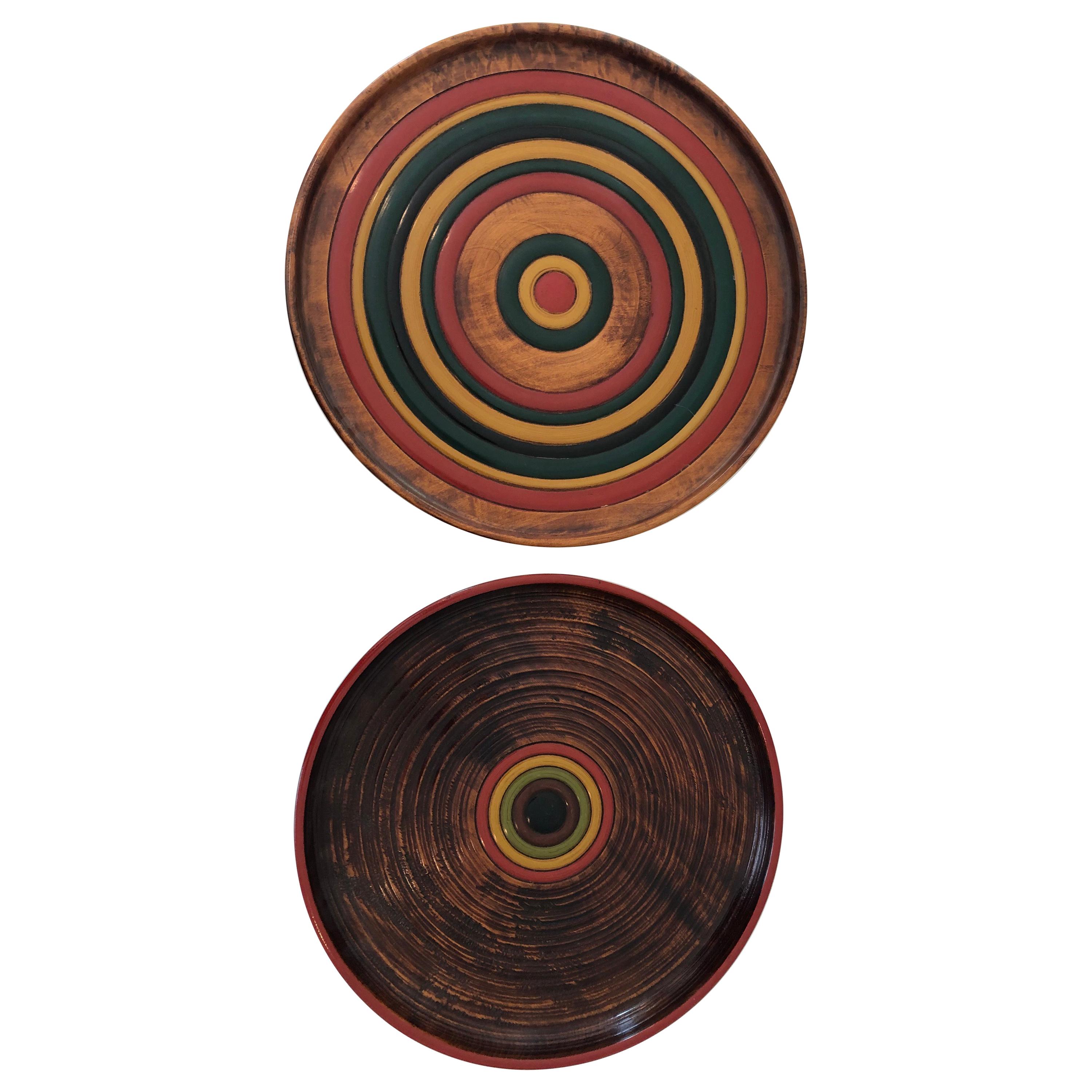 Pair of Midcentury Turned Wood Japanese Platters at 1stDibs