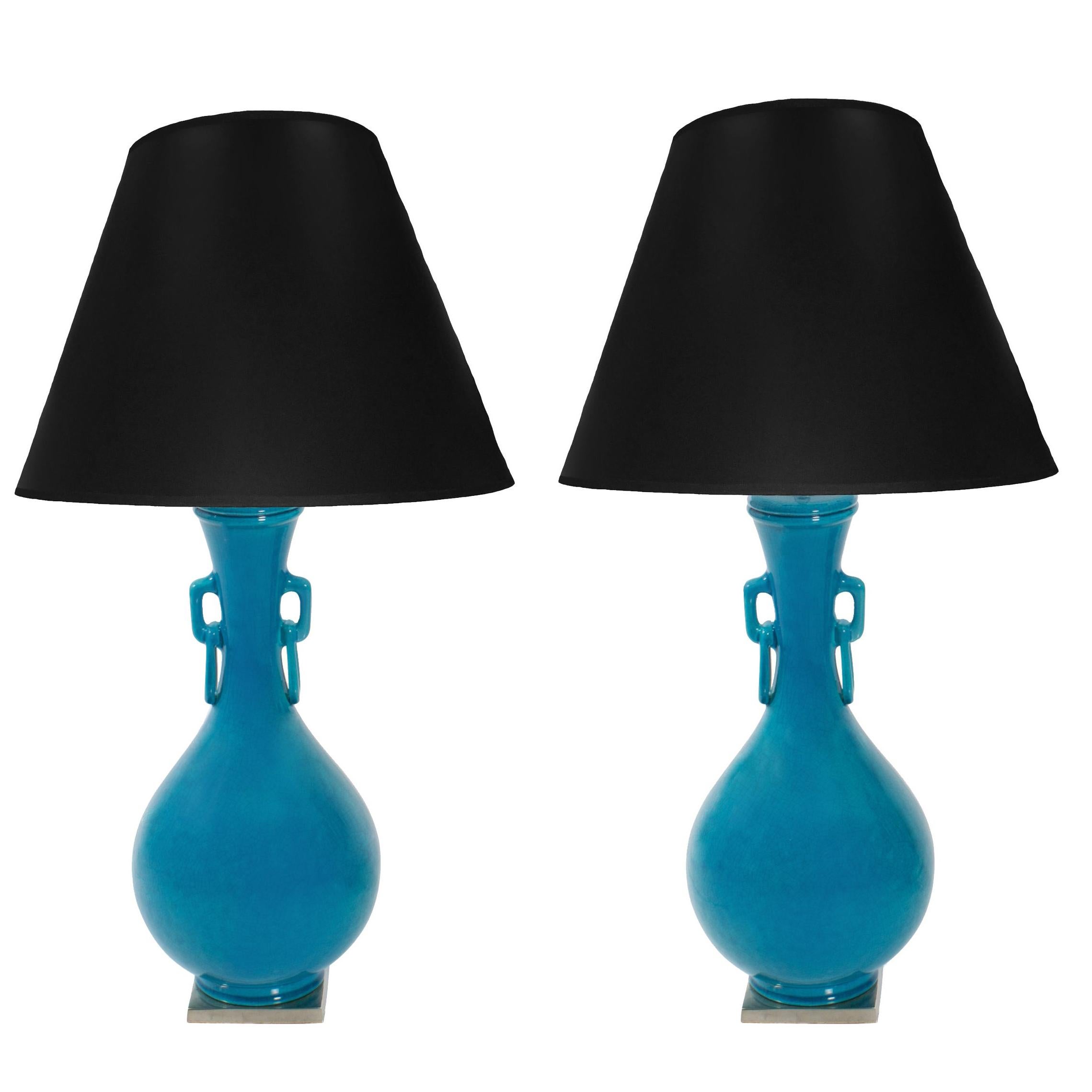 Fabulous Pair Lava Crackle Glaze Turquoise Lamps Mid-century Bitossi ...