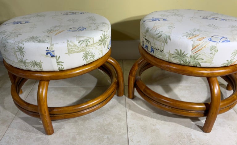 Pair of Midcentury Vintage Bamboo Sitting Stool For Sale at 1stDibs