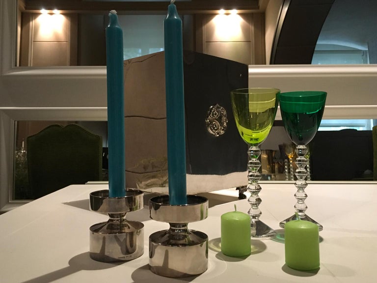 Mid-Century Scandinavian Pair Sterling Silver Candleholders For Sale at ...