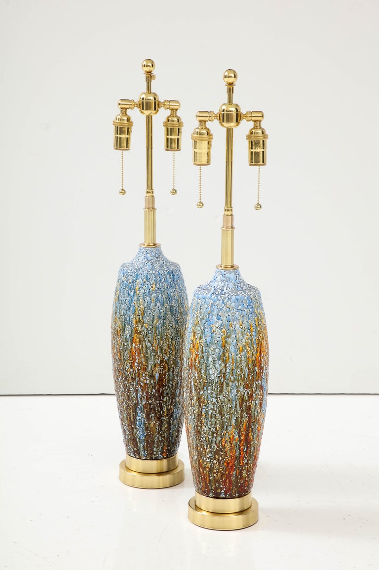 Pair of Midcentury Volcanic Glazed Ceramic Lamps For Sale at 1stDibs