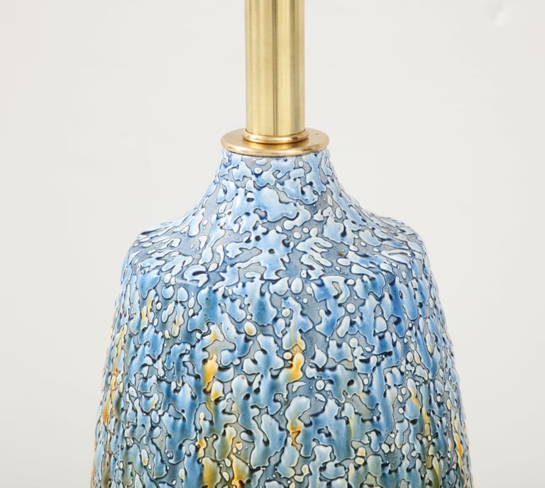 Pair of Midcentury Volcanic Glazed Ceramic Lamps For Sale at 1stDibs