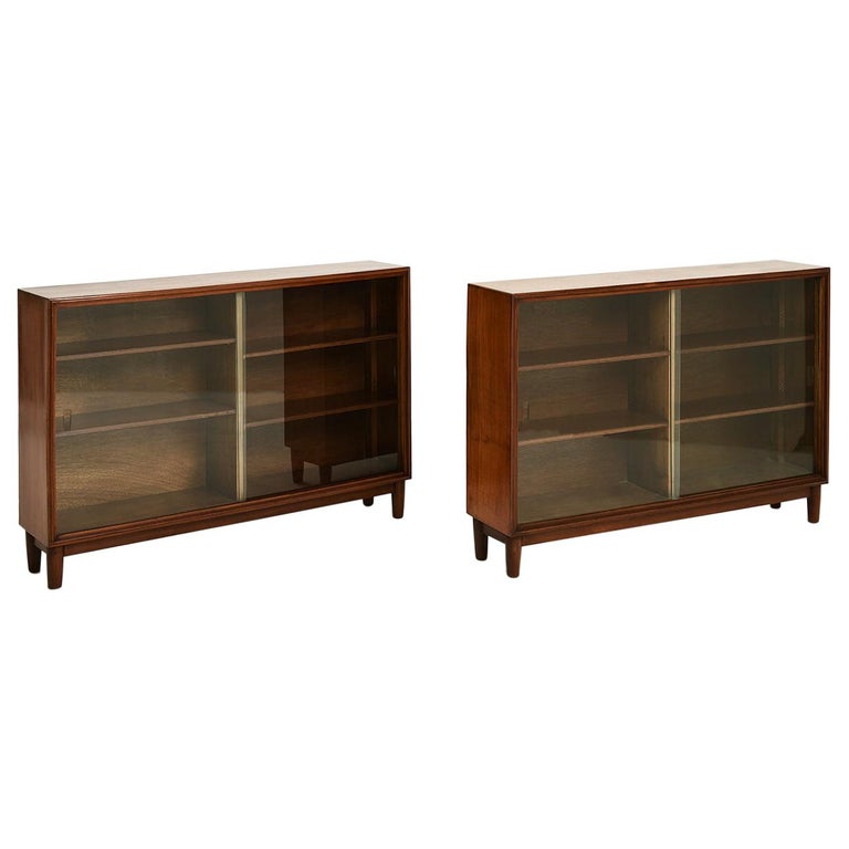Pair of Mid-Century Walnut Bookcases at 1stDibs