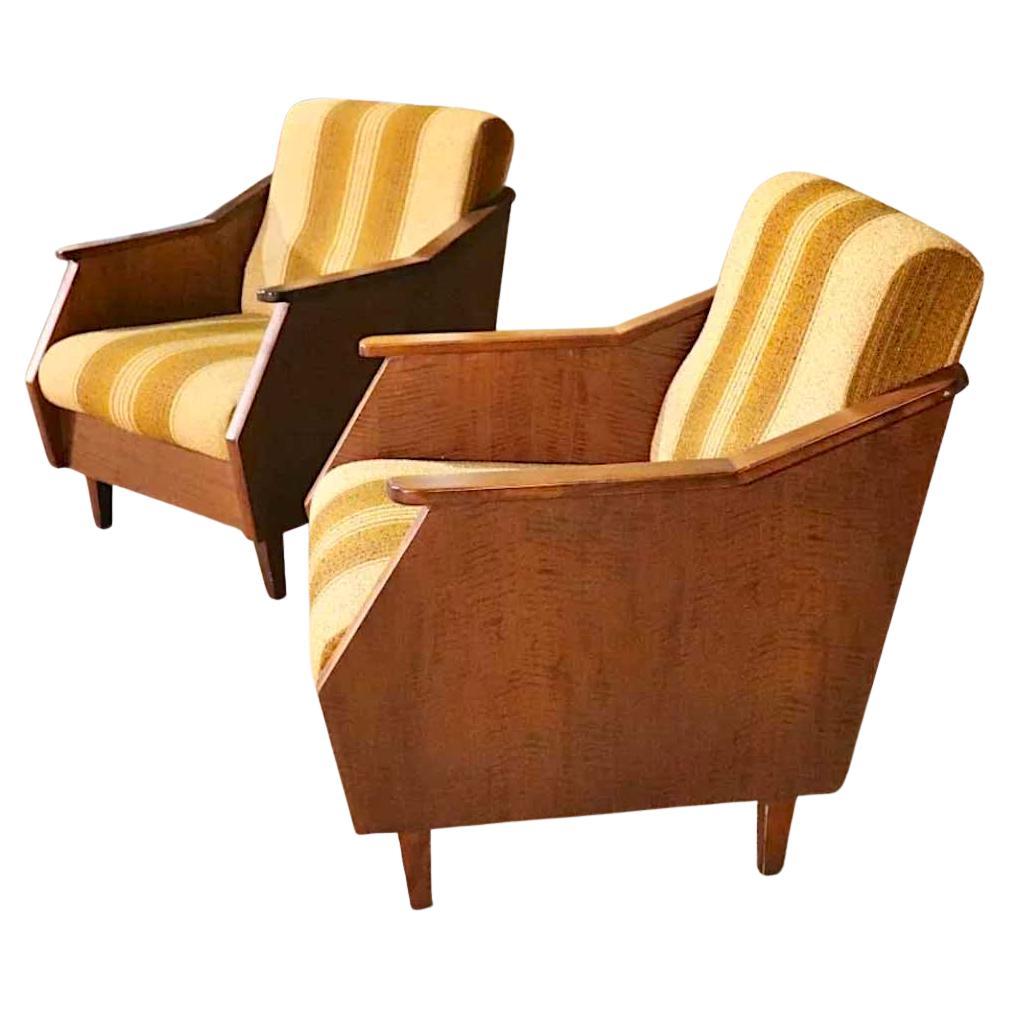Pair of Mid-Century Walnut Frame Chairs at 1stDibs