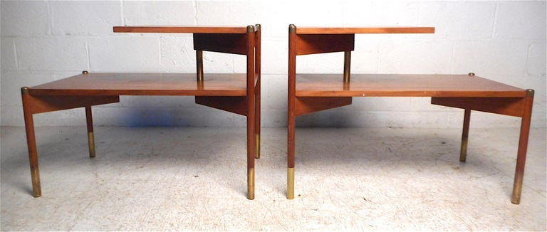 Pair of Midcentury Walnut Two-Tier End Tables at 1stDibs
