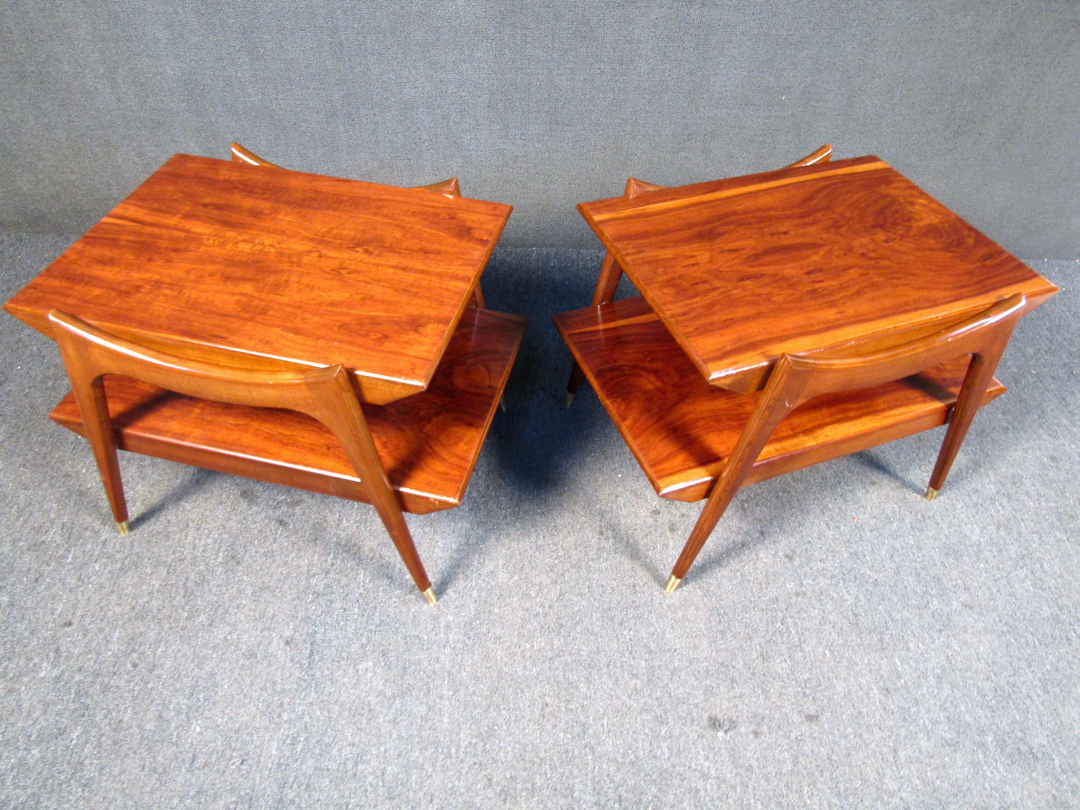 Pair of Mid-Century Walnut Two Tier End Tables at 1stDibs