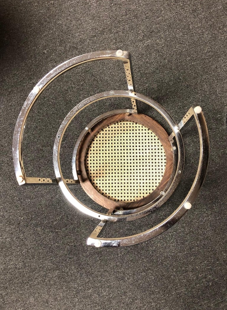 Pair of Mid Century Wood, Chrome and Cane Counter / Bar Stools at 1stDibs