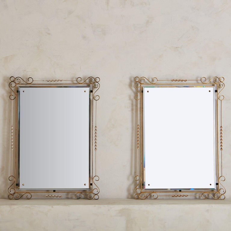 Pair of Mid Century Wrought Iron Mirrors, 1950s For Sale at 1stDibs