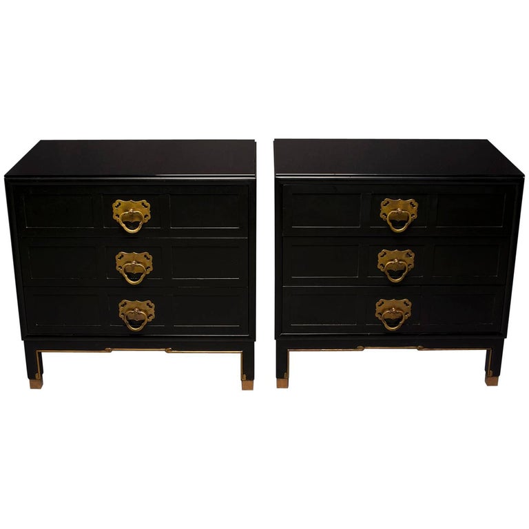 Pair of Midcentury Asian Style Three Drawer Chests at 1stDibs