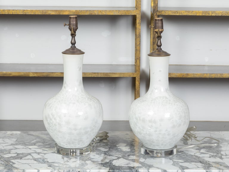 Pair Asian White Porcelain Table Lamps on Custom Lucite Bases For Sale ...