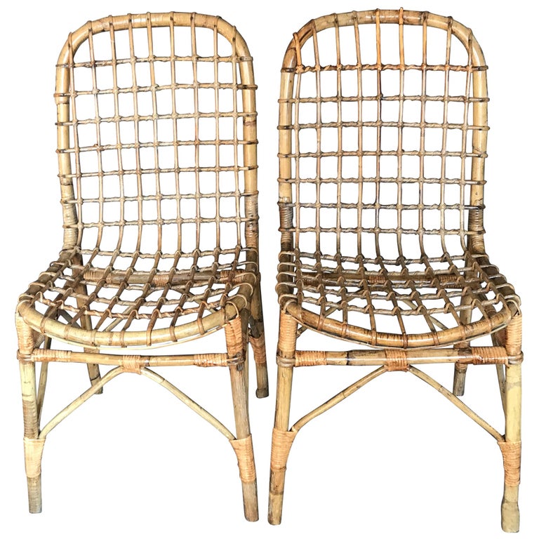 Pair of Midcentury Bamboo Side Chairs For Sale at 1stDibs