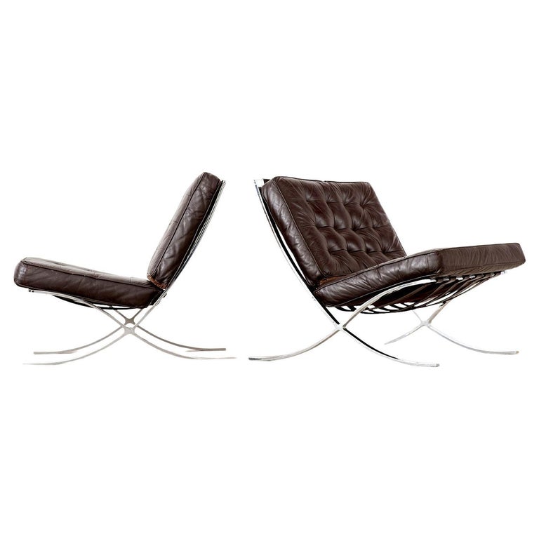 Pair of Midcentury Barcelona Chairs After Ludwig Mies Van der Rohe For ...