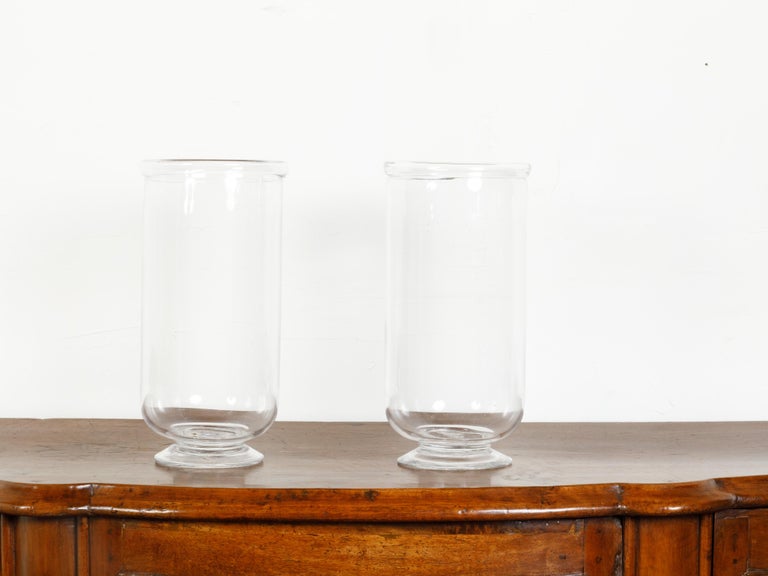Pair of Midcentury Blown Glass Hurricanes on Petite Flaring Bases at ...
