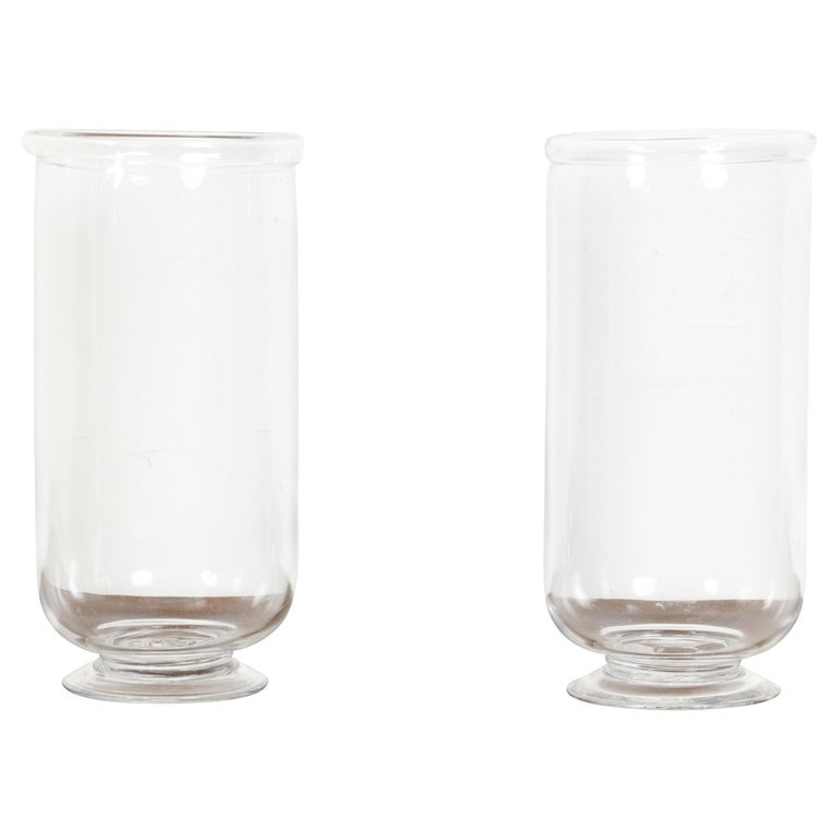 Pair of Midcentury Blown Glass Hurricanes on Petite Flaring Bases at ...