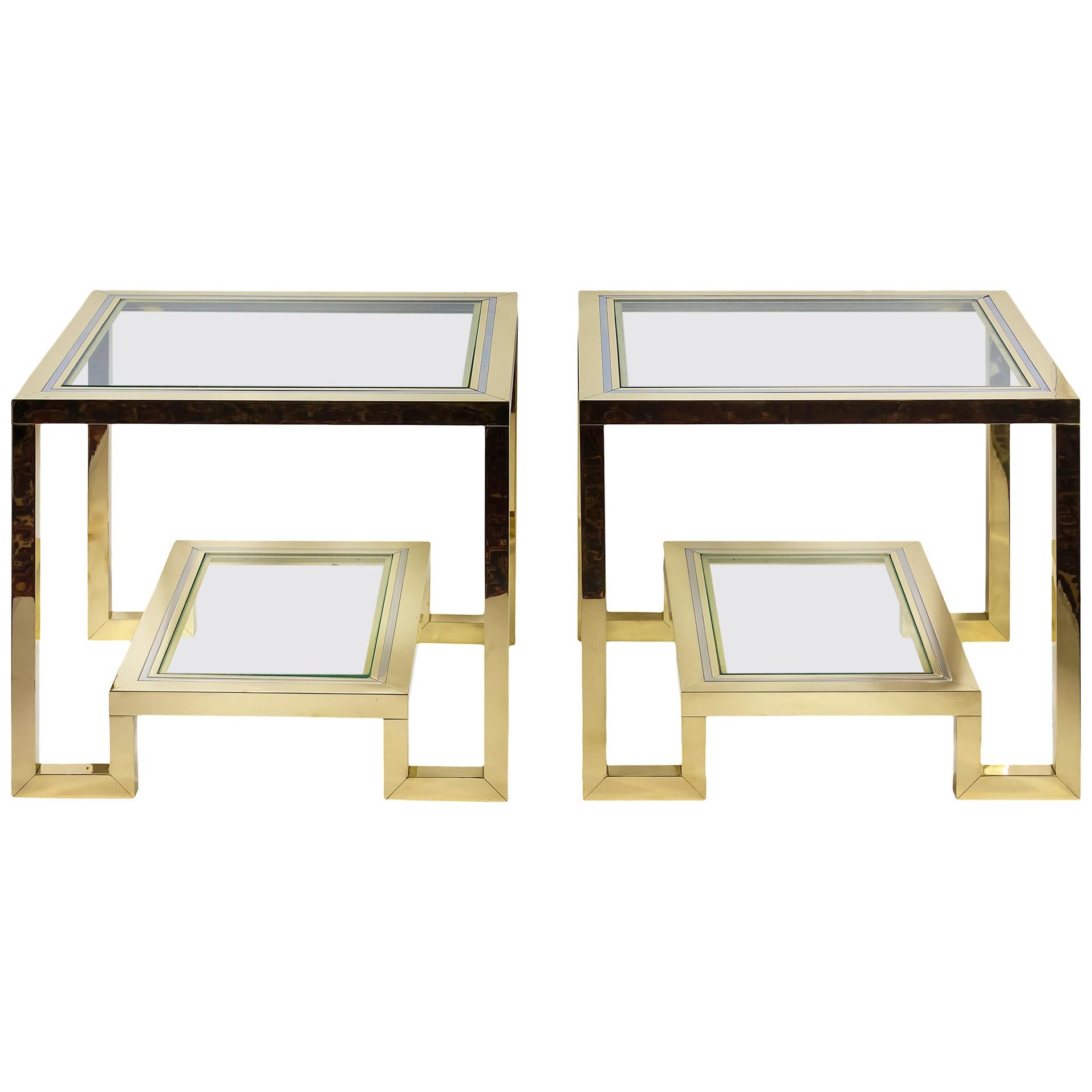 Pair of Midcentury Brass, Chrome and Glass Top Side Tables at 1stDibs