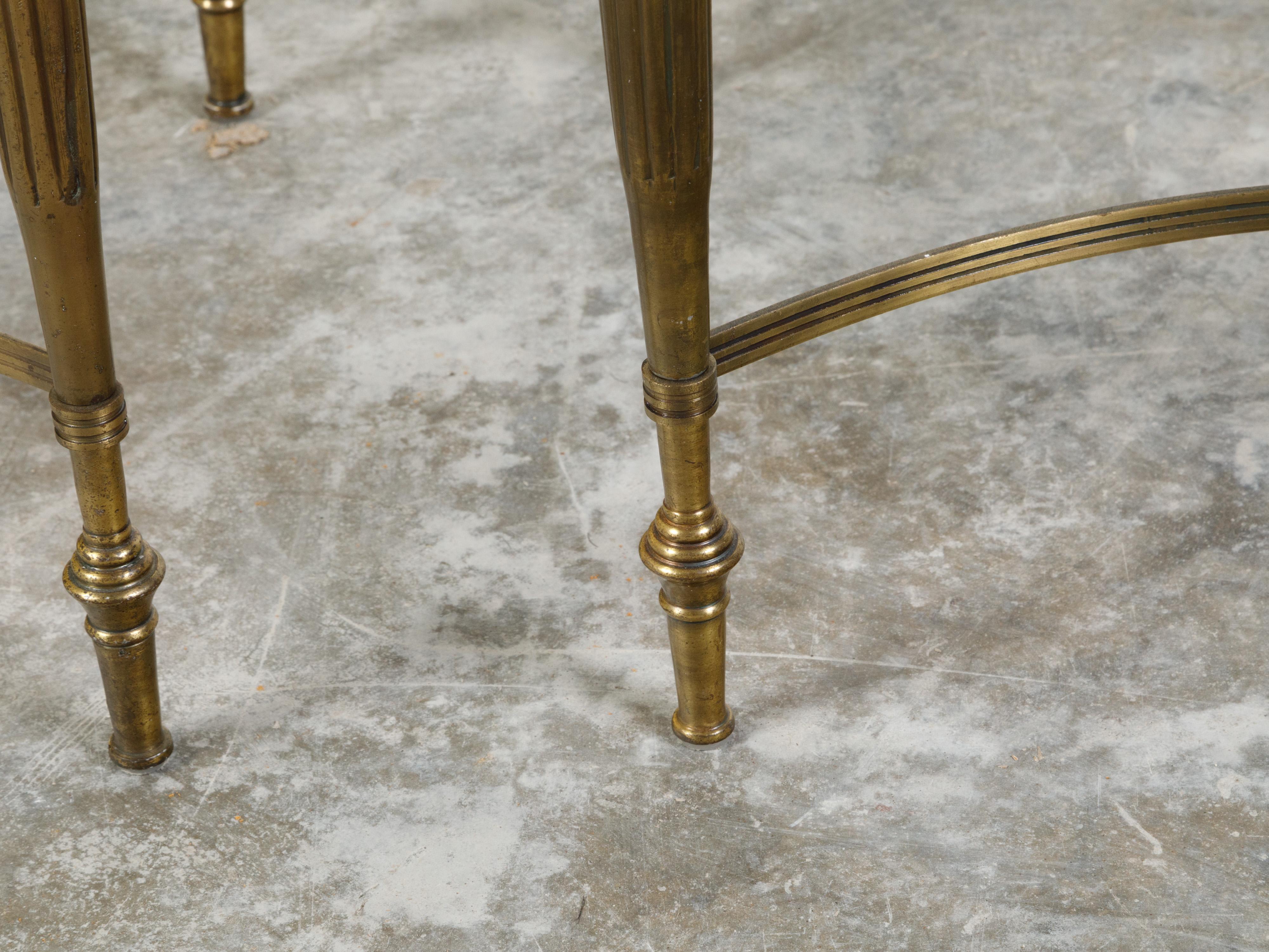 Pair of Midcentury Brass Side Tables with White Marble Tops and Reeded ...