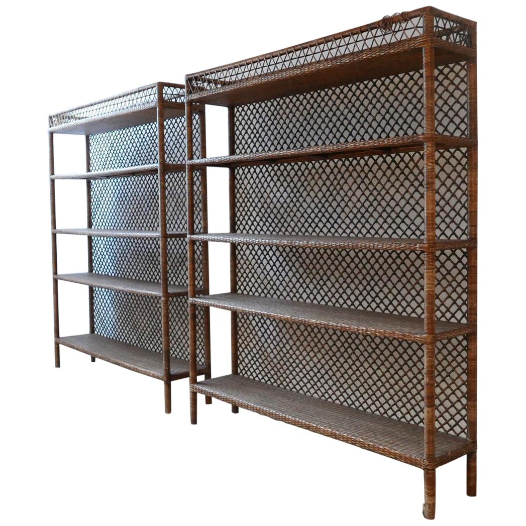 Pair of Midcentury Cane Bookcases at 1stDibs